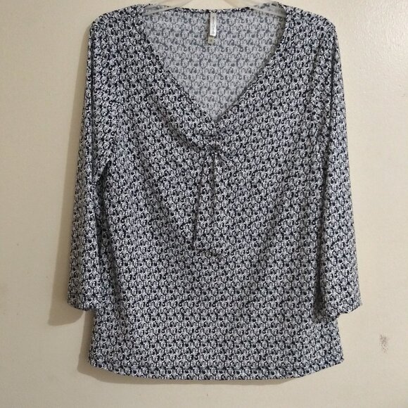 White Stag | Tops | White Stag Blouse Large L Navy White Scroll Print ...